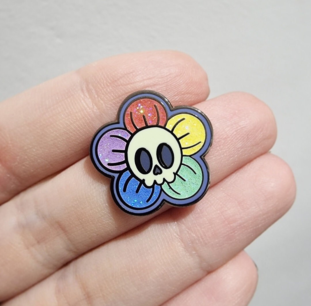 Skull Flower Pin, Enamel Pin, Creepy Cute, Mini Pins, Rainbow, Witch ...