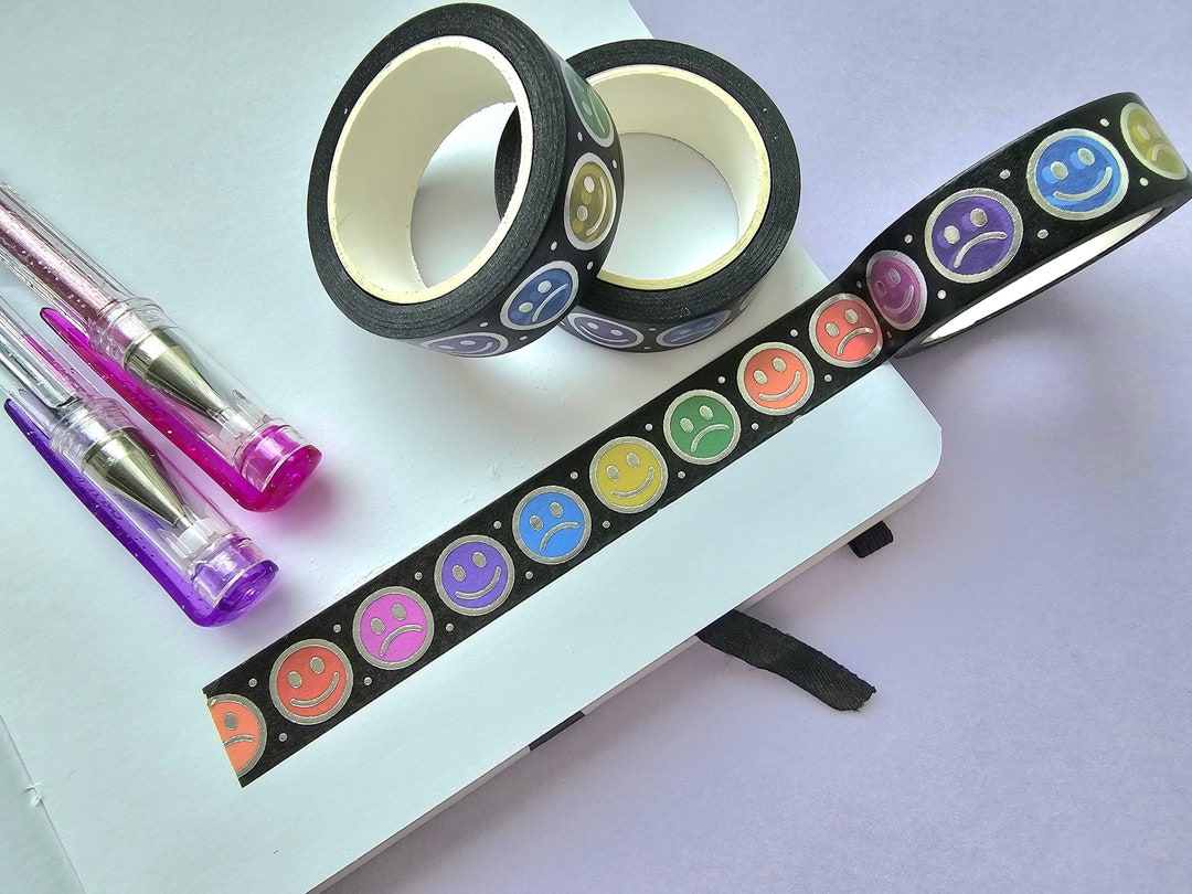 Smiley Face Washi Tape: Silver Foil Rainbow Stationery - Etsy