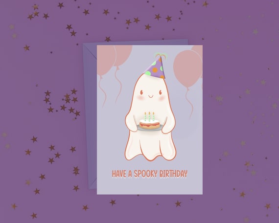 Ghost Birthday Card Spooky Birthday Halloween Birthday Cute - Etsy