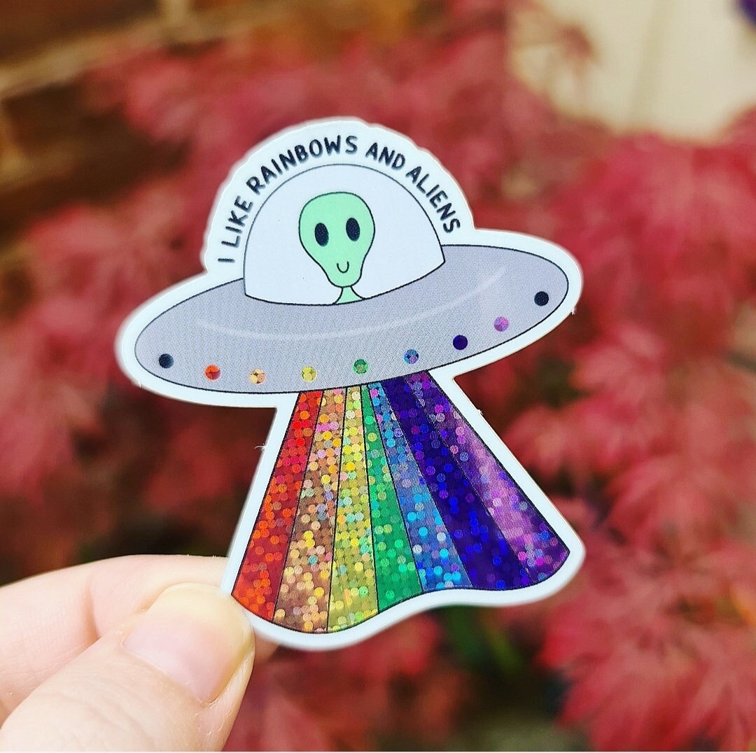 Alien Sticker, Rainbow UFO Sticker, Glitter Stickers, Pride Sticker ...