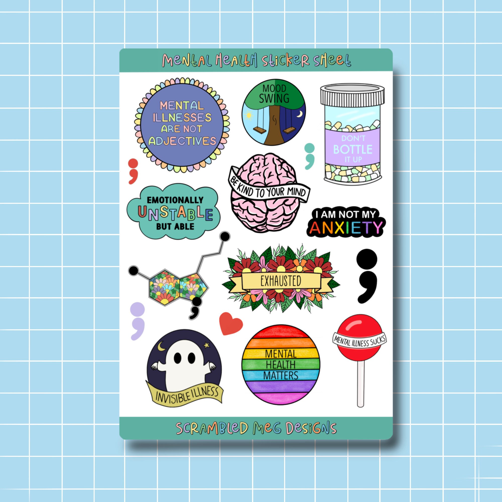 Mental Health Sticker Sheet Vinyl Sticker Sheet psychische | Etsy