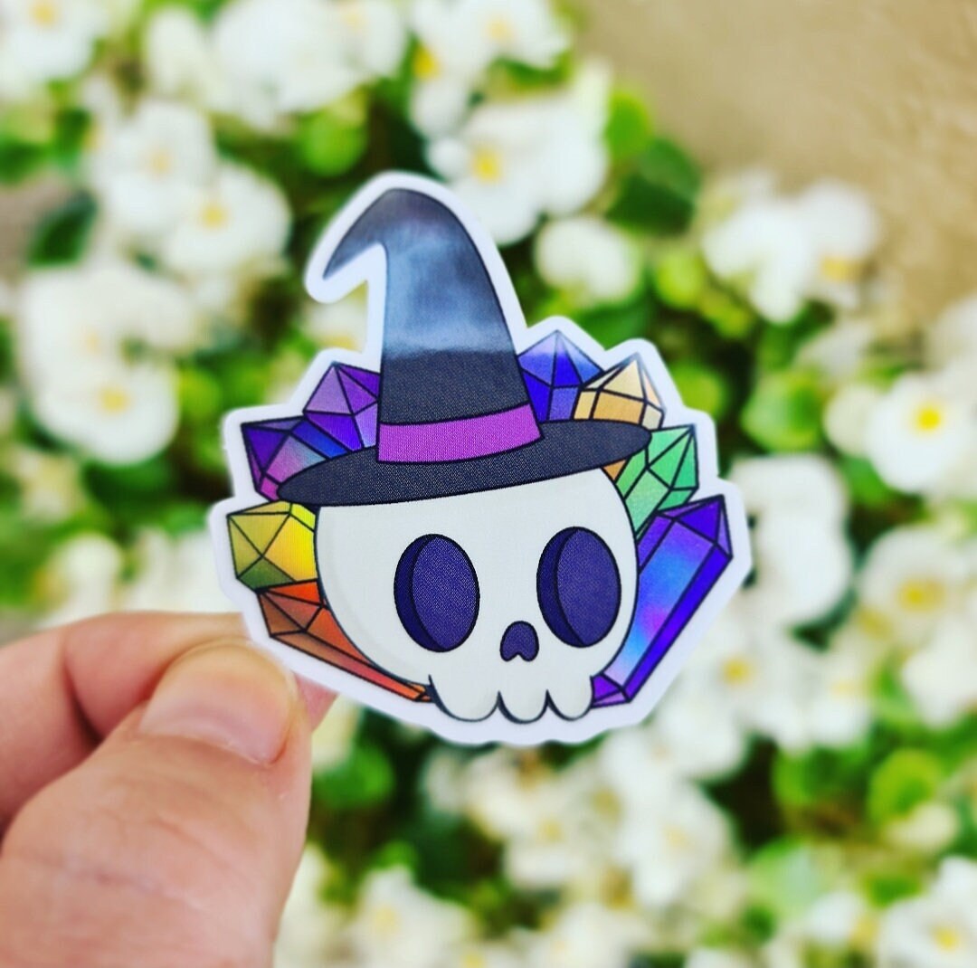 Holographic Crystal Skull Witch Hat Sticker, Creepy Halloween Vinyl - Etsy