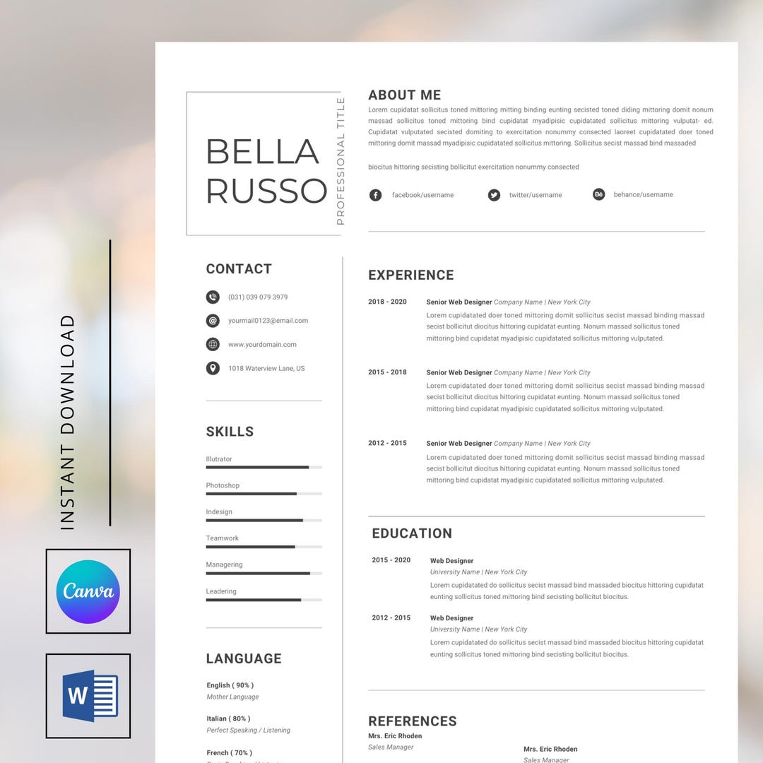 Editable Resume Template Professional CV Cover Letter Minimalist ...