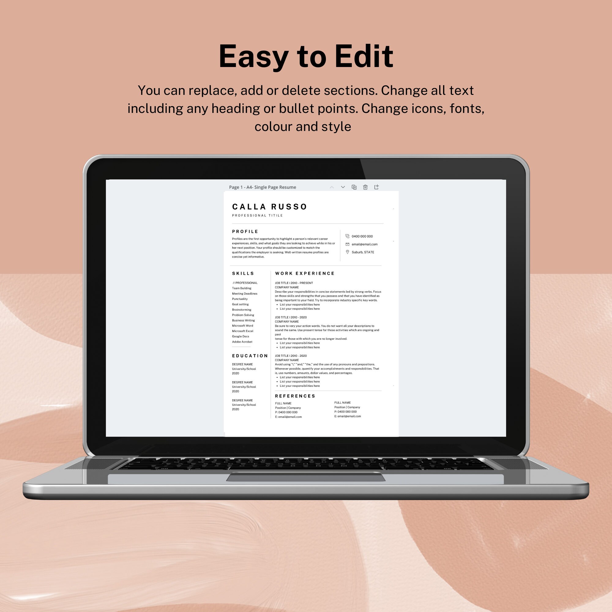 Simple Resume Template, CV Template Professional Resume Template Word ...
