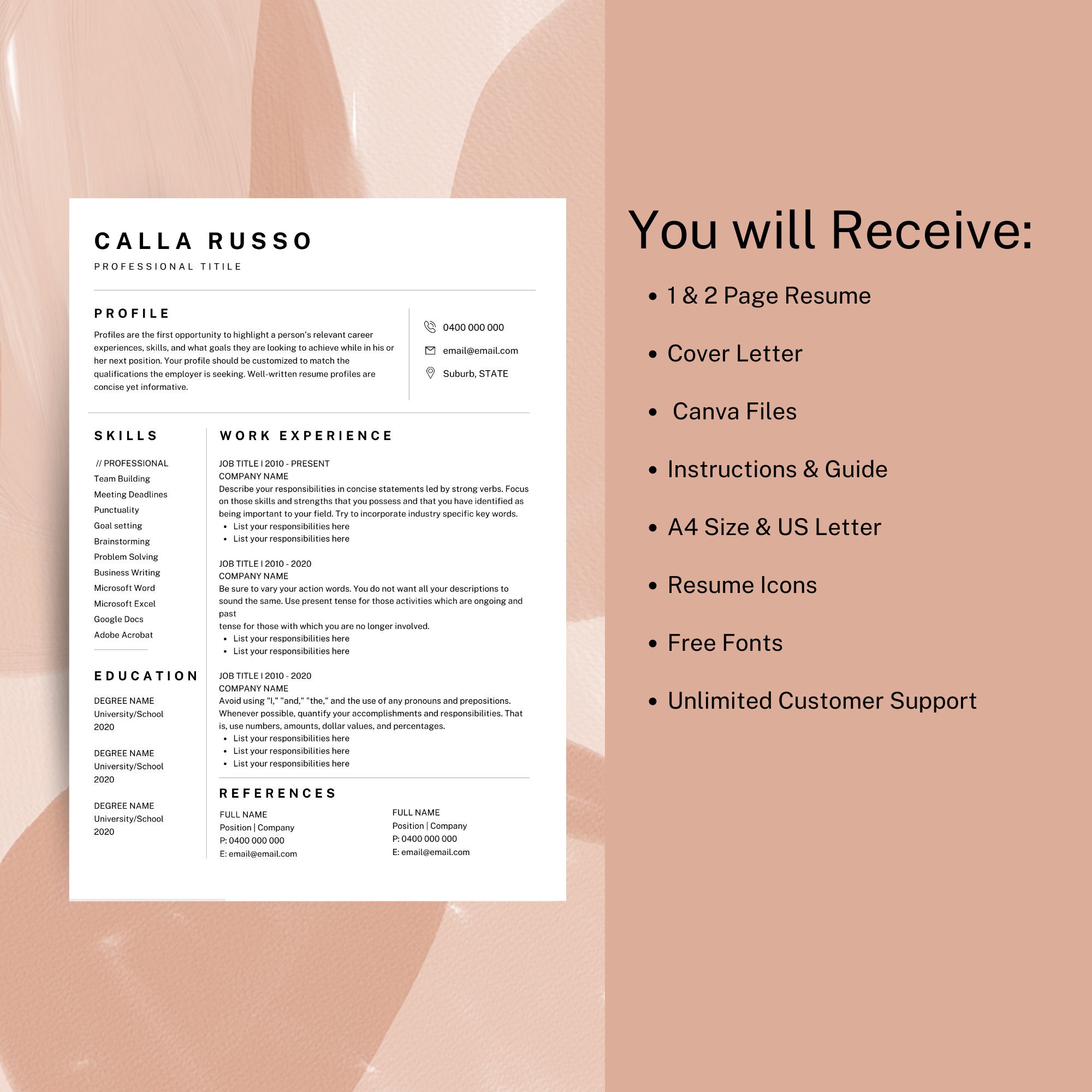 Simple Resume Template, CV Template Professional Resume Template Word ...