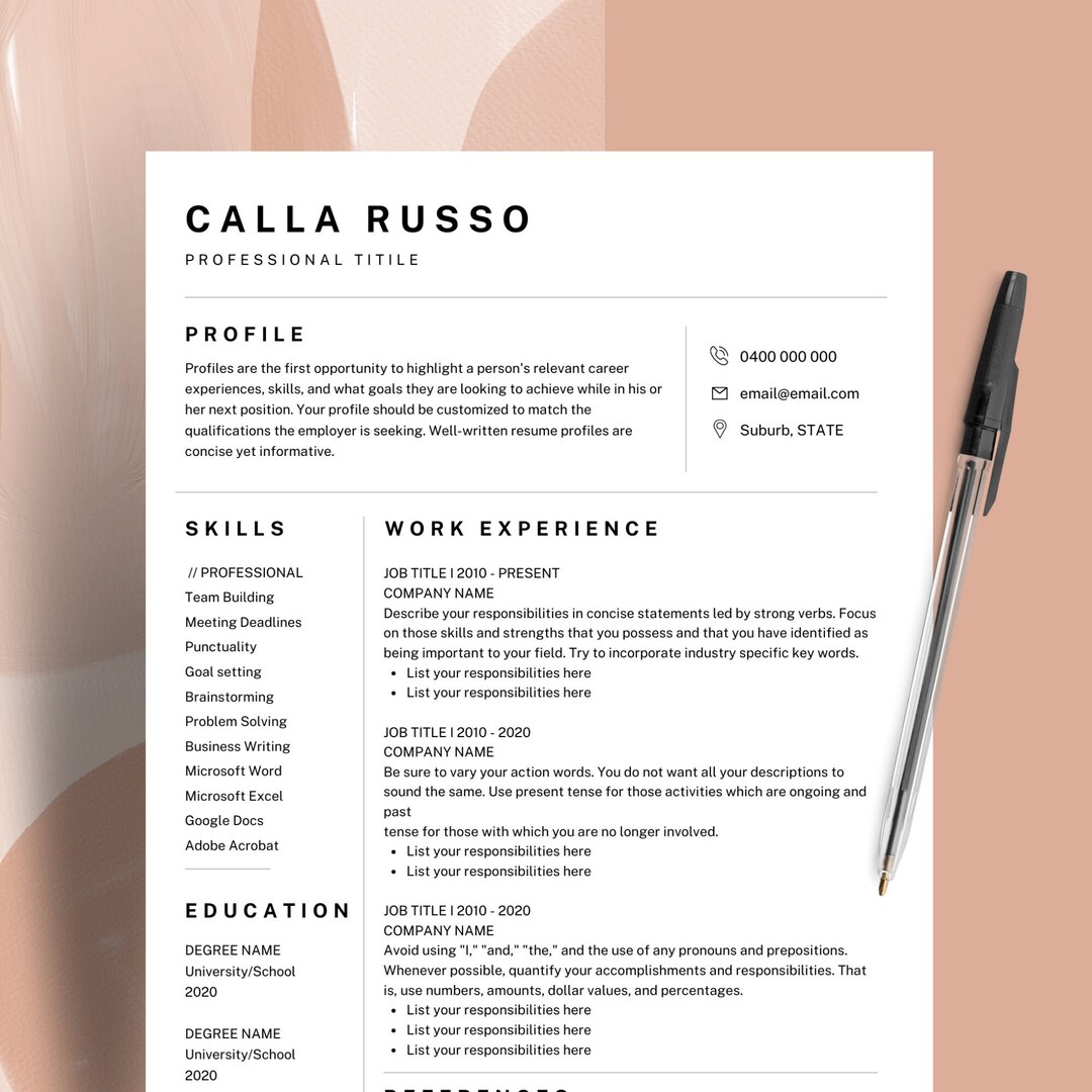 Simple Resume Template, CV Template Professional Resume Template Word ...