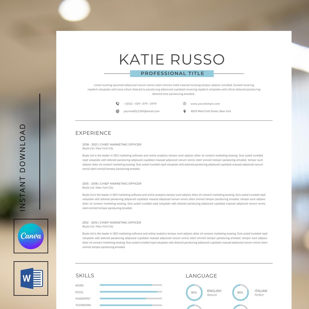 Resume Template Word, Pages, Canva Resume, Modern Resume Template for Pages, CV Resume Template ...