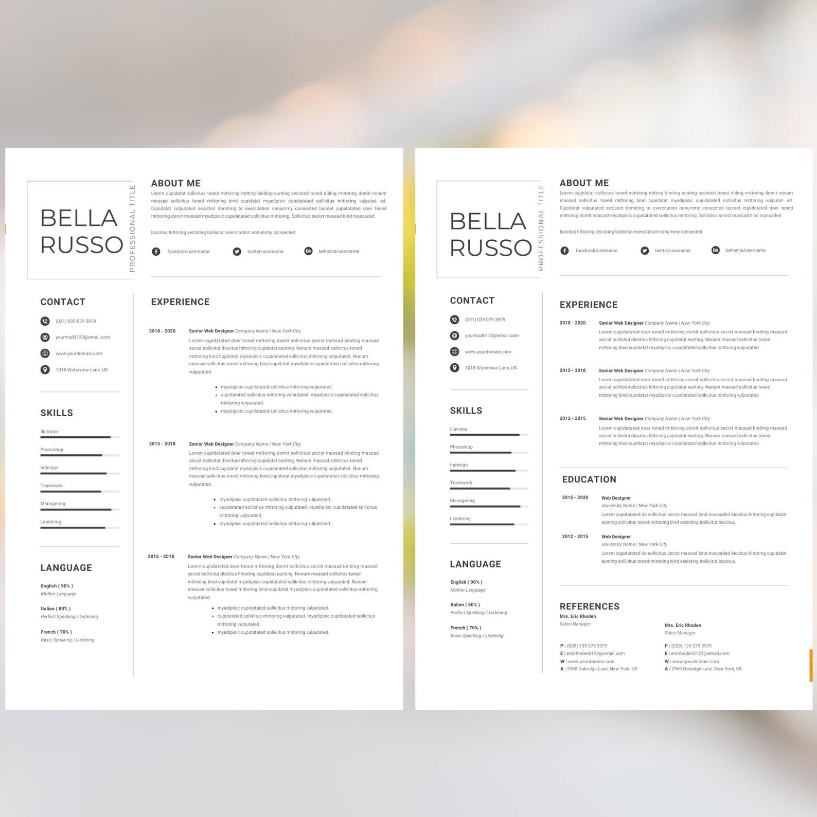 Editable Resume Template Professional CV Cover Letter Minimalist Microsoft Word Design Ats ...