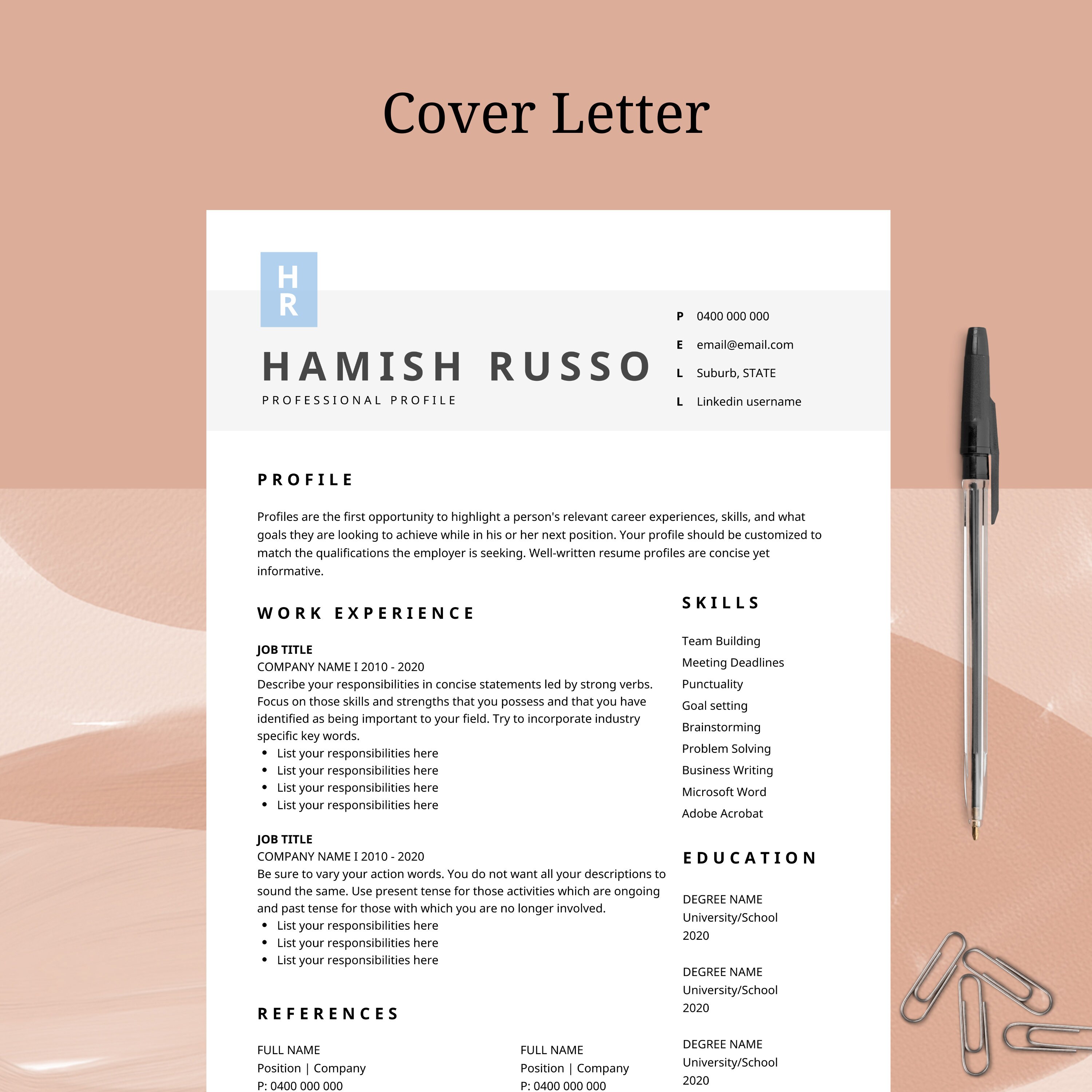 Clean, Modern Resume Template for Canva and Word 1, 2, Page Resumes ...