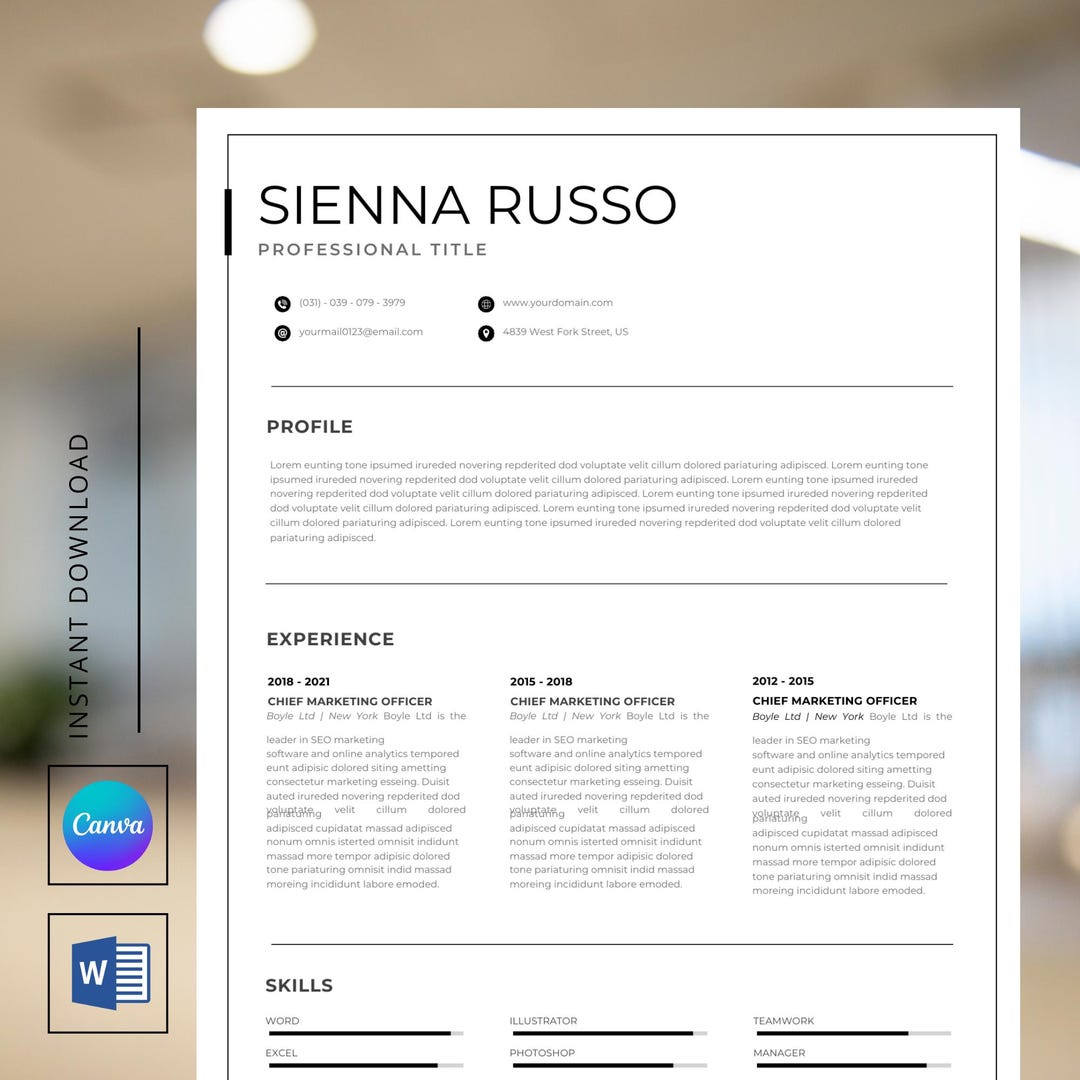 Clean Modern Resume Template 4 Page CV Template Cover Letter References ...
