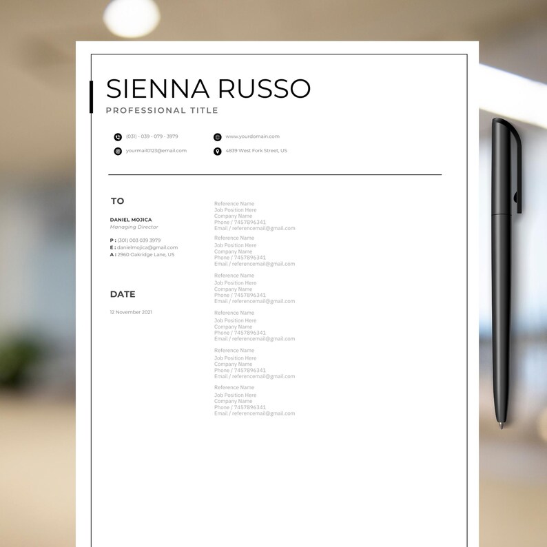 Clean Modern Resume Template 4 Page CV Template Cover Letter References ...