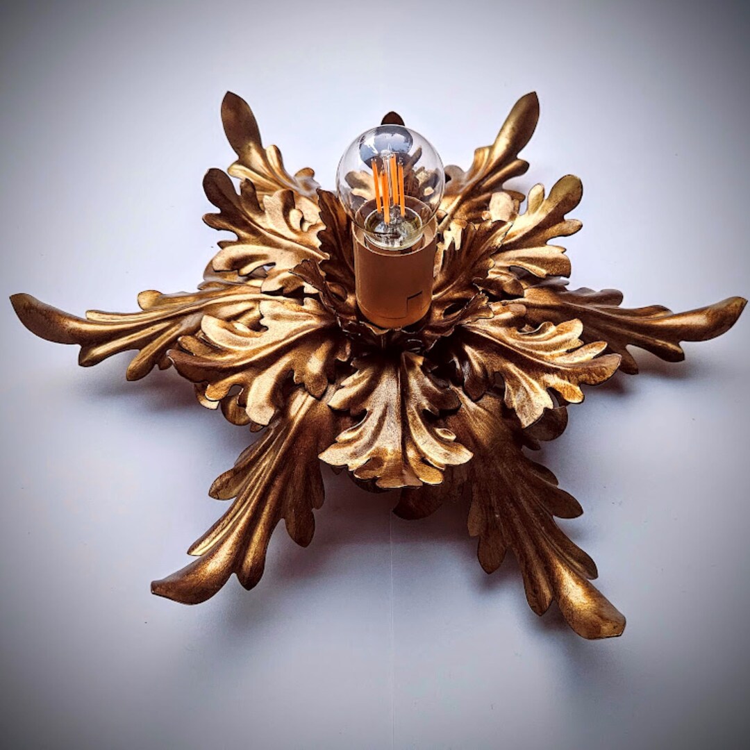 Flush Mount Ceiling Light, Italian Tole Ceiling Lamp Gold Acanthus ...