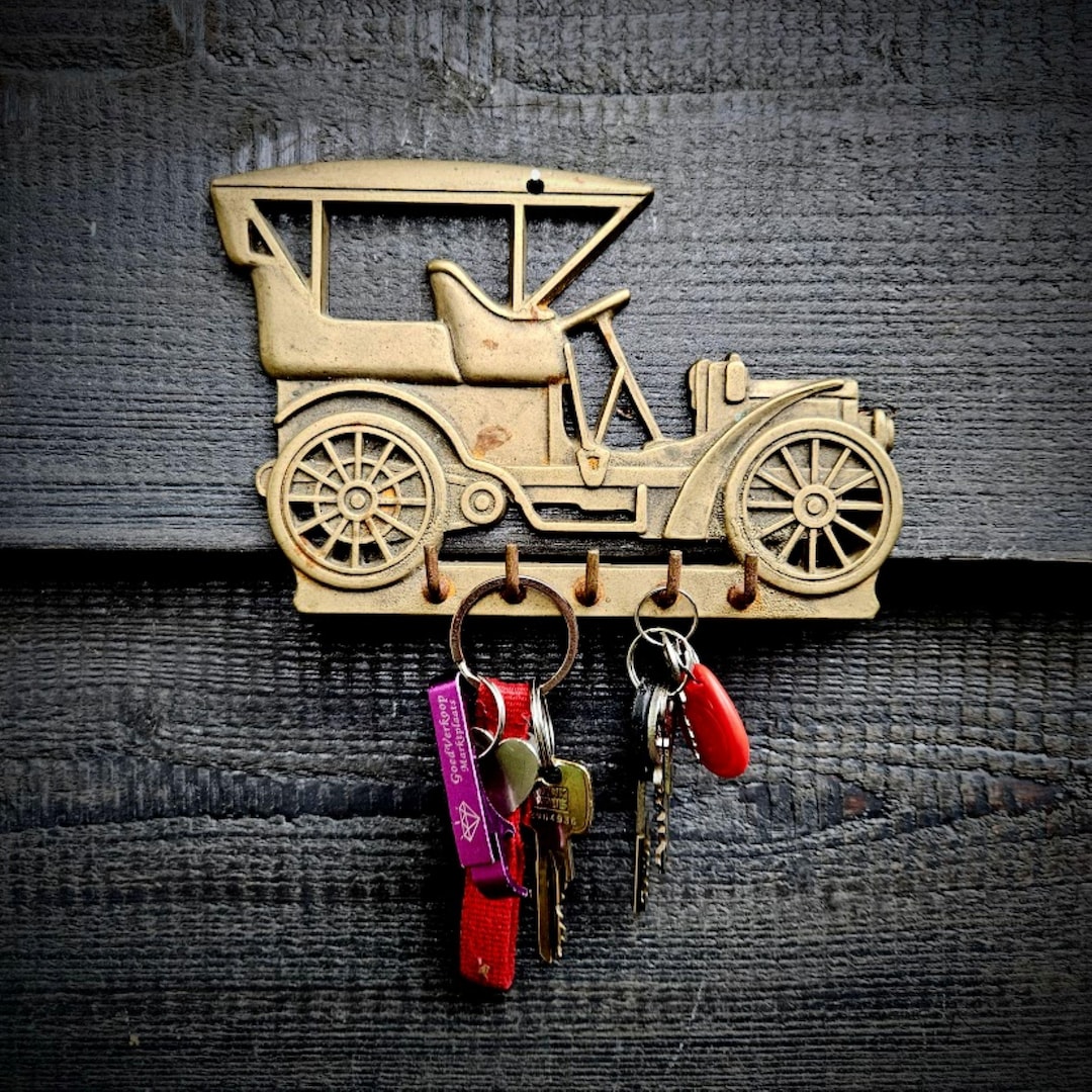 Vintage Key Holder for Wall Brass Antique Car 5 Hooks, Key Hook, New ...