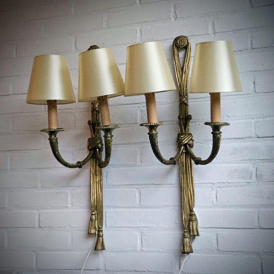 Pair of Large Gold French Double Sconces Light From Brass in Shape of ...