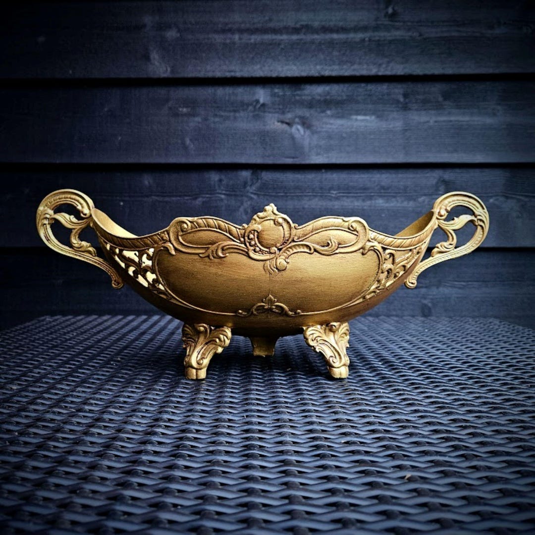 Long Centerpiece Dining Table, Footed Rococo Planter Metal, Indoor Gold ...