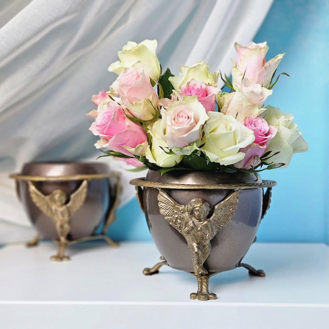 Pair of Unique Planters With Angels Gold Footed Holders, Plant Pot ...