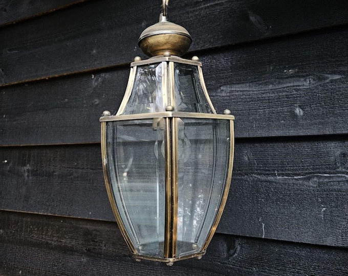 Lantern Ceiling Light From Gold Brass With Curved Faceted Glass Panels ...