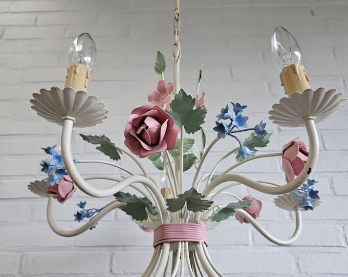 French Tole White Chandelier Flowers Pink and Light Blue, Girl's Room ...