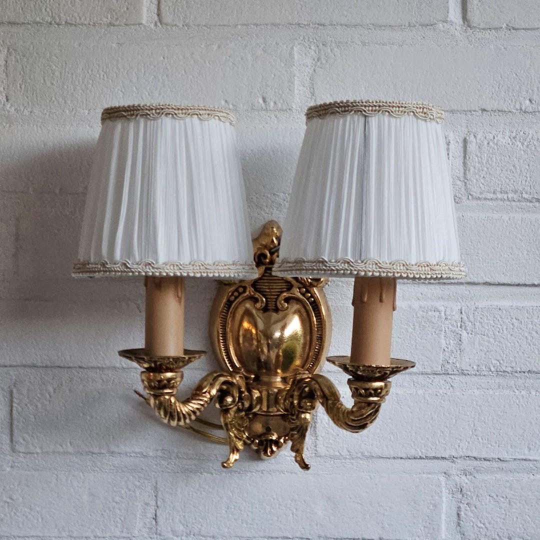 Italian Gold Sconce Baroque Style With White Lampshades, Double Sconce ...