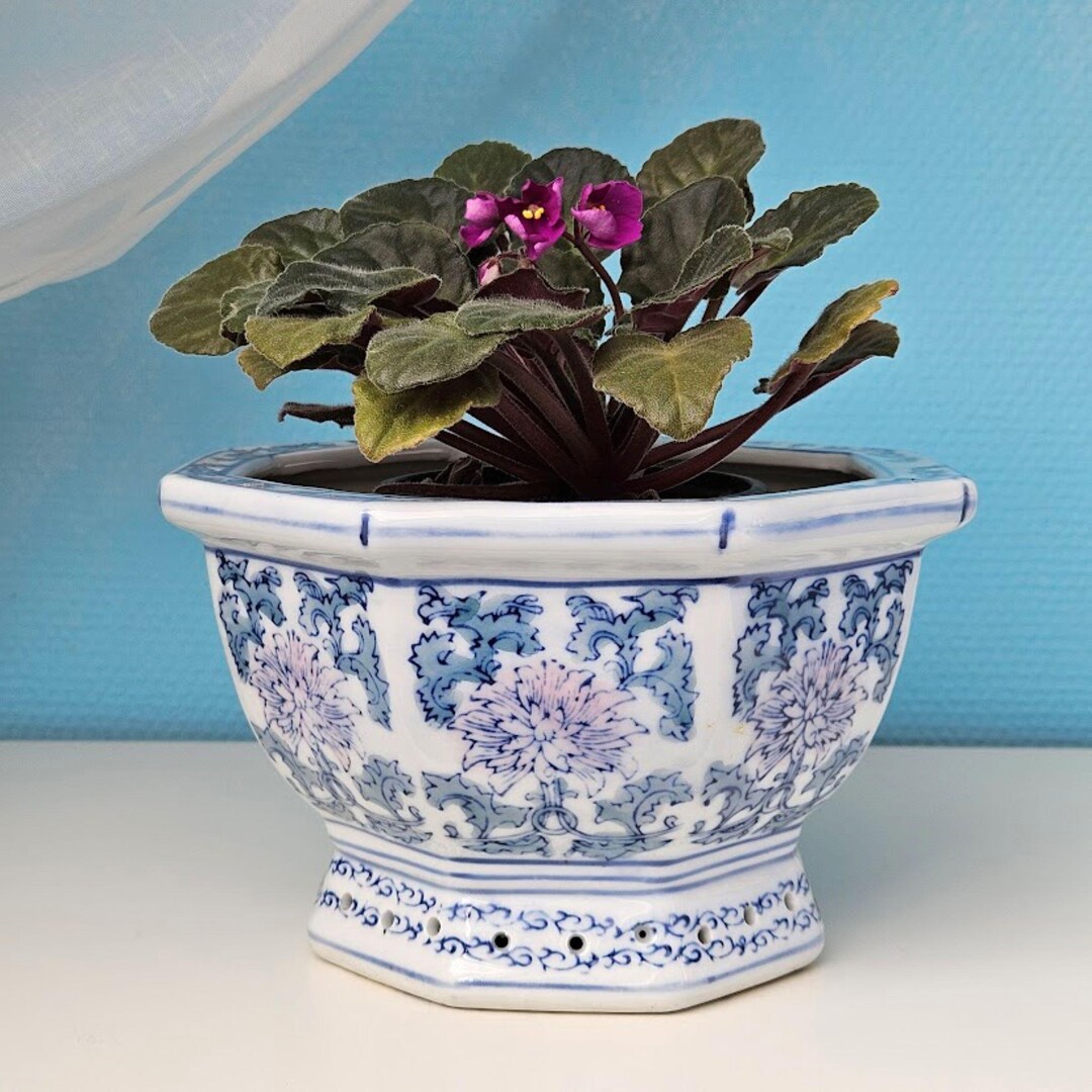 Chinese Porcelain Planter 6" With Blue, Green and and Pink Floral ...