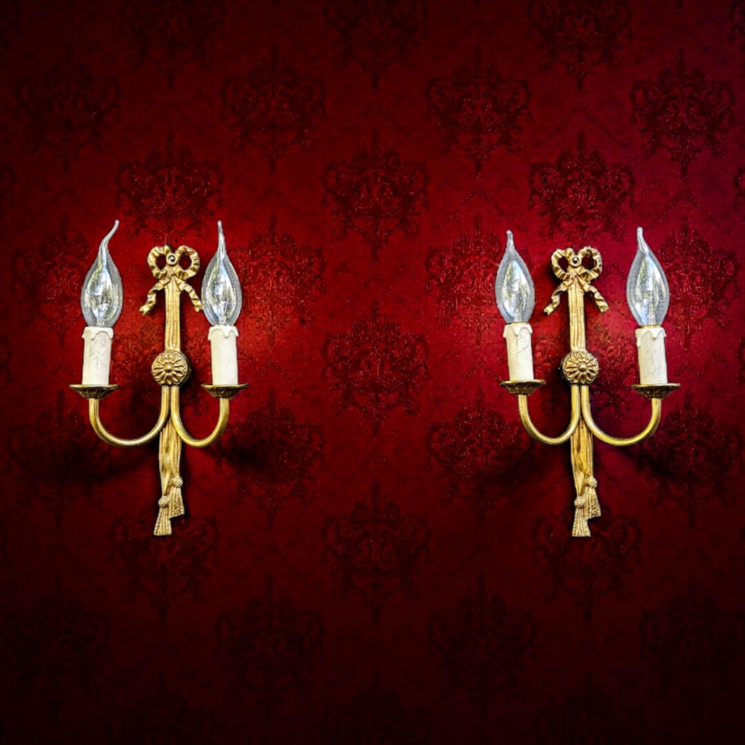 Pair of Small Gold Brass Sconces With Bows Baroque Louis XVI Style ...