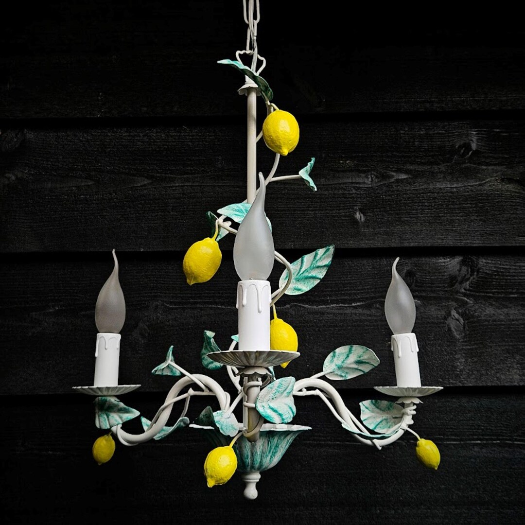 Italian Tole Chandelier Light Lemons and Leaves 5 Bulbs, Chandelier ...
