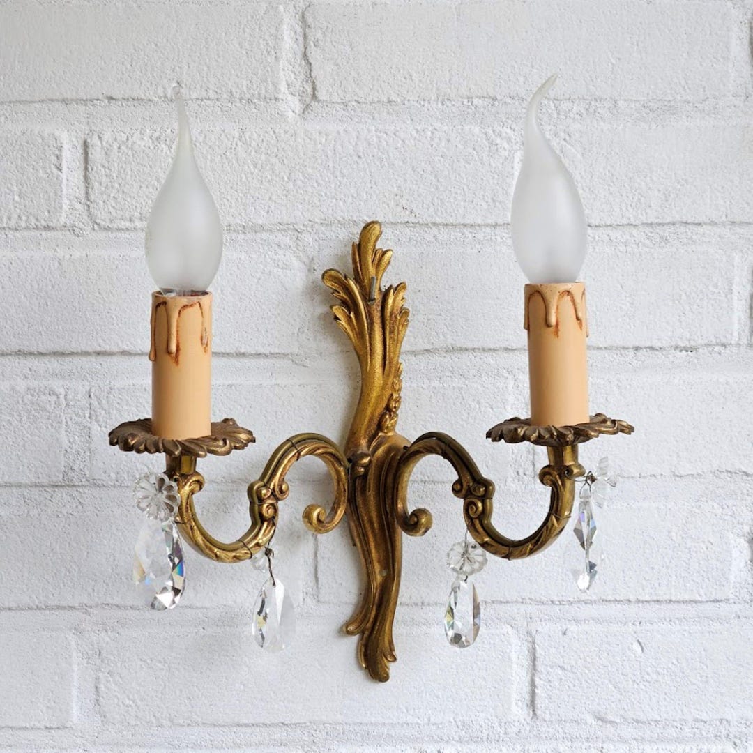 French Rococo Gold Sconce Double With Crystals From Gilded Bronze Louis ...