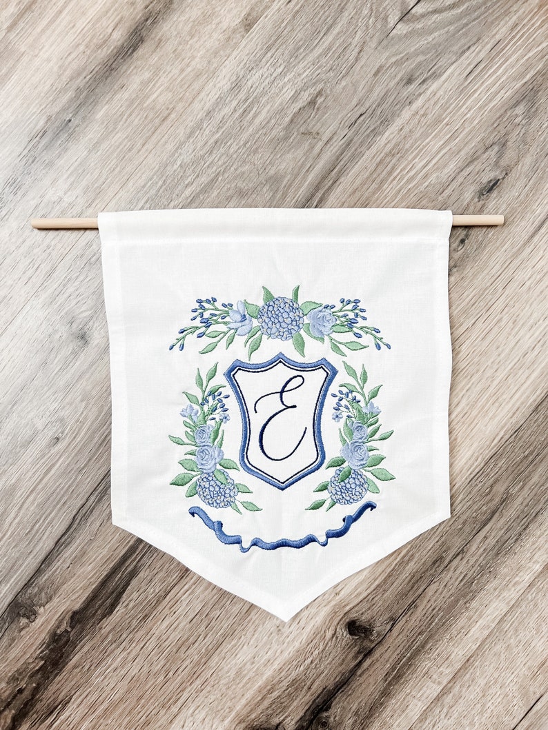 Floral Crest Machine Embroidery, Hydrangea Blue Wedding Flower Monogram ...