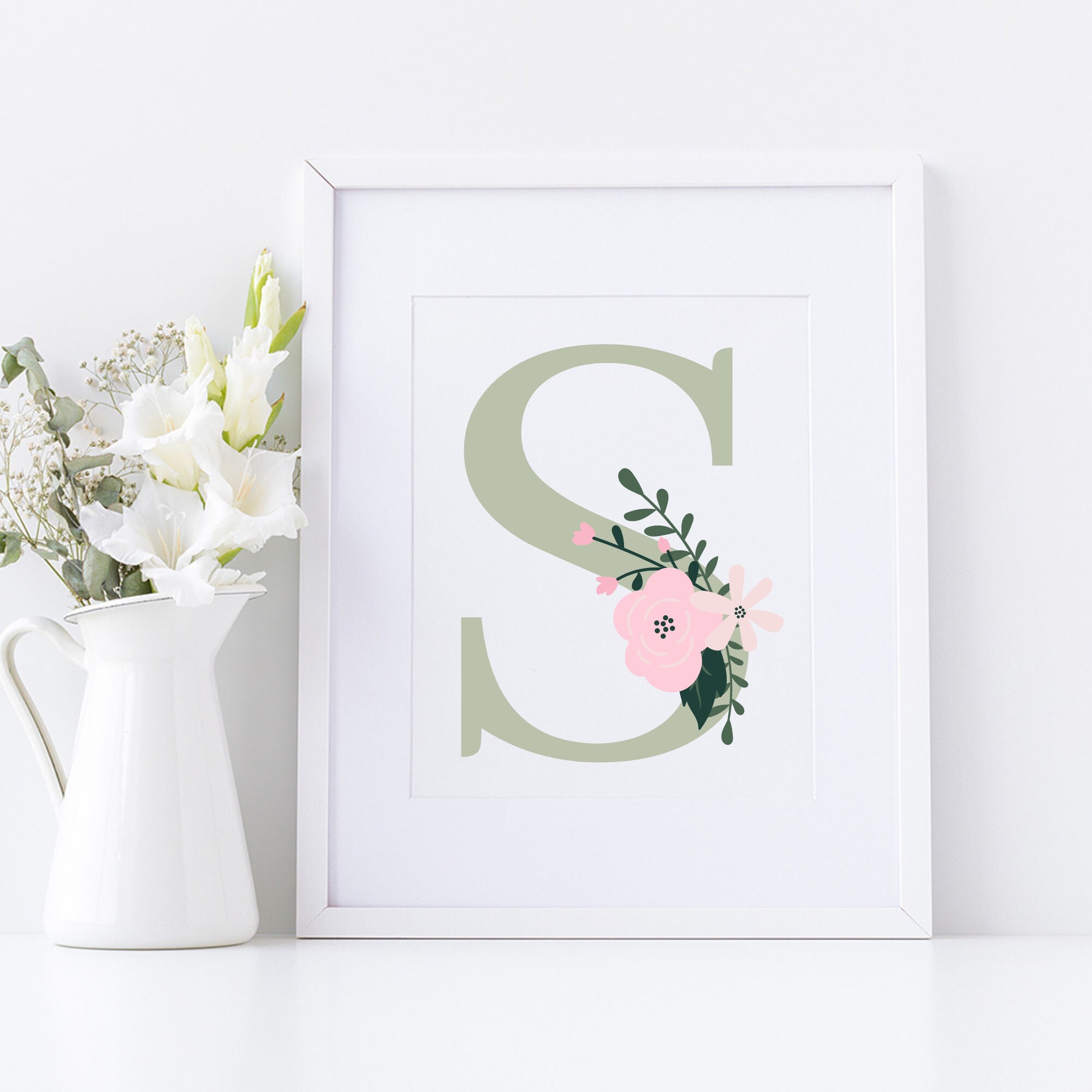 Sage & Blush Floral Alphabet, PNG Monogram Digital Download Clipart - Etsy