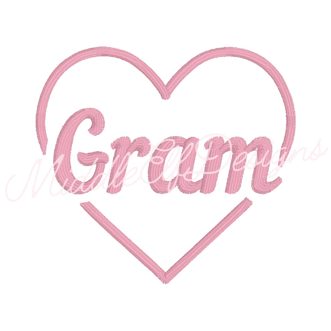 Gram Grandma Heart Machine Embroidery, Valentine's Day Pink Design ...