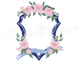 Floral Crest Machine Embroidery, Hydrangea Blue Wedding Flower Monogram ...