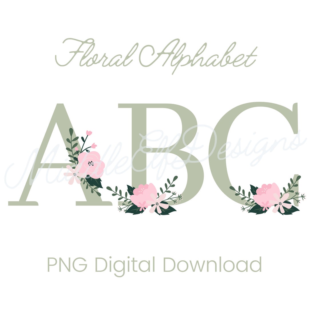 Sage & Blush Floral Alphabet, PNG Monogram Digital Download Clipart - Etsy