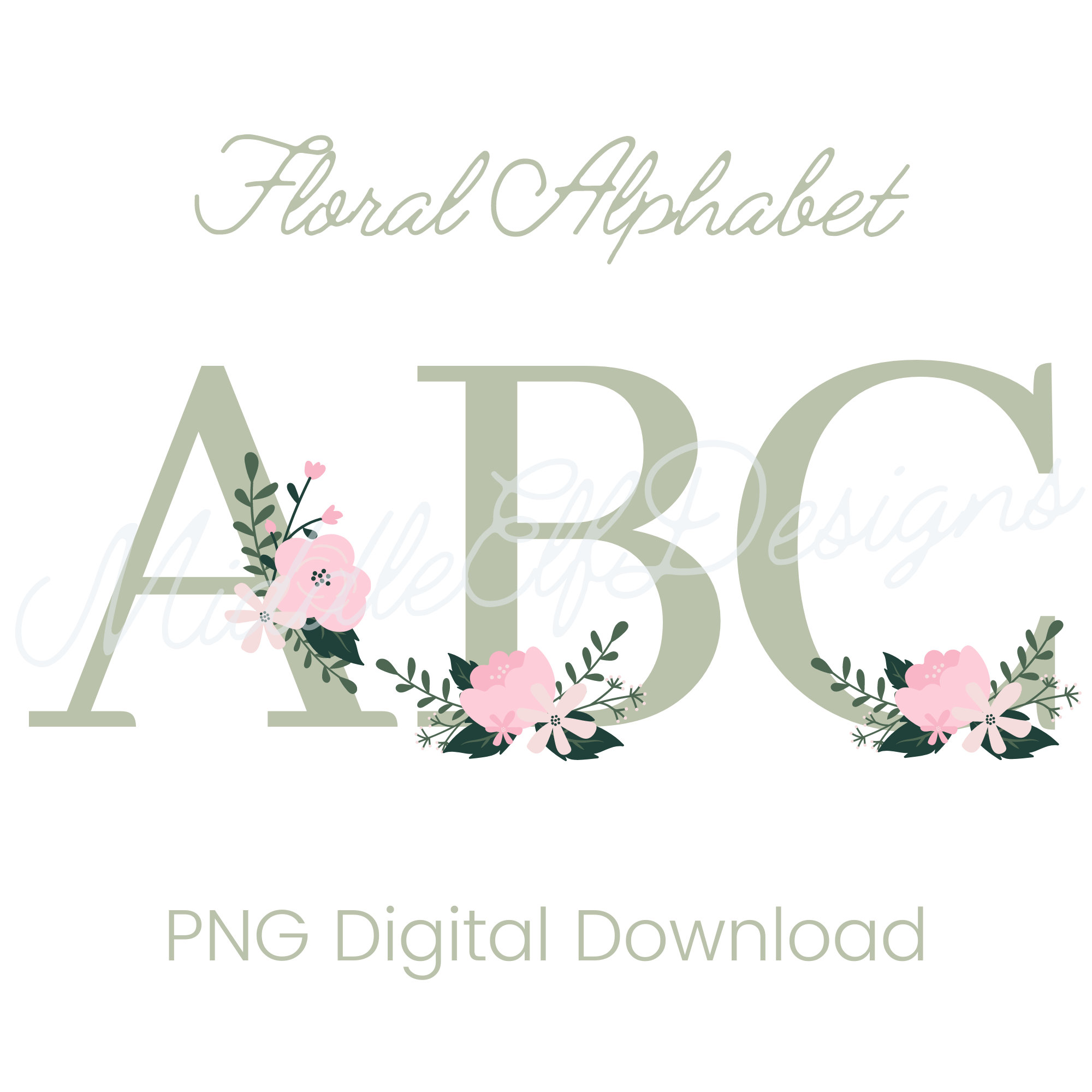 Sage & Blush Floral Alphabet, PNG Monogram Digital Download Clipart - Etsy