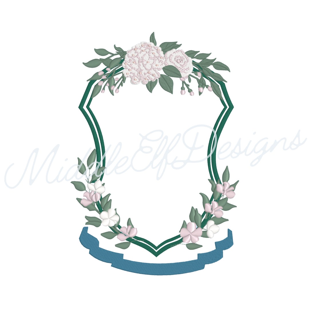 Floral Crest Machine Embroidery, Hydrangea Wedding Flower Monogram ...