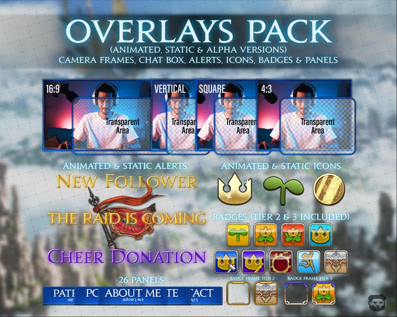 Stream Overlay FFXIV Clear Blue Twitch Youtube Streamers Animated ...