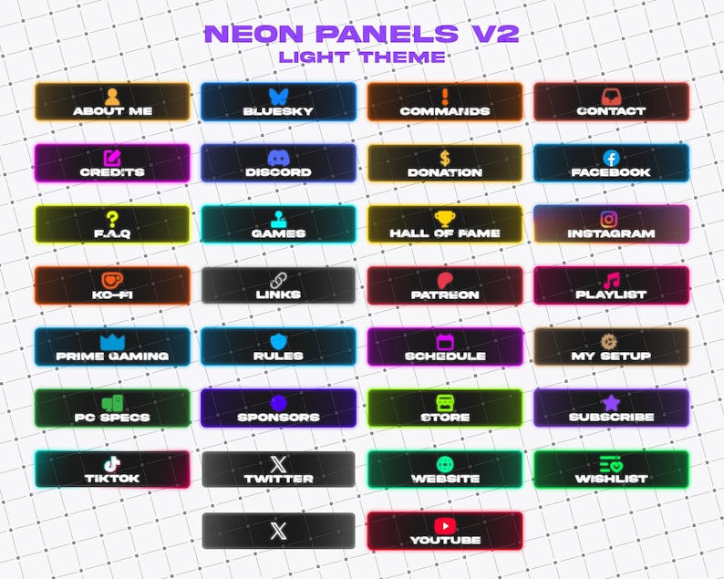 Twitch Panels - Neon Style - Minimal, Clean and Modern - Etsy