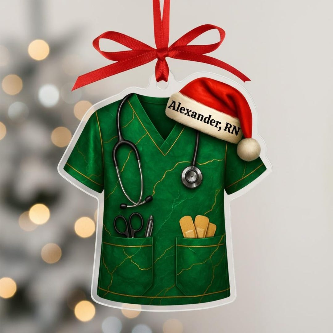 Personalized Nurse & Doctor Scrub Ornament • Custom Name on Santa's Hat ...