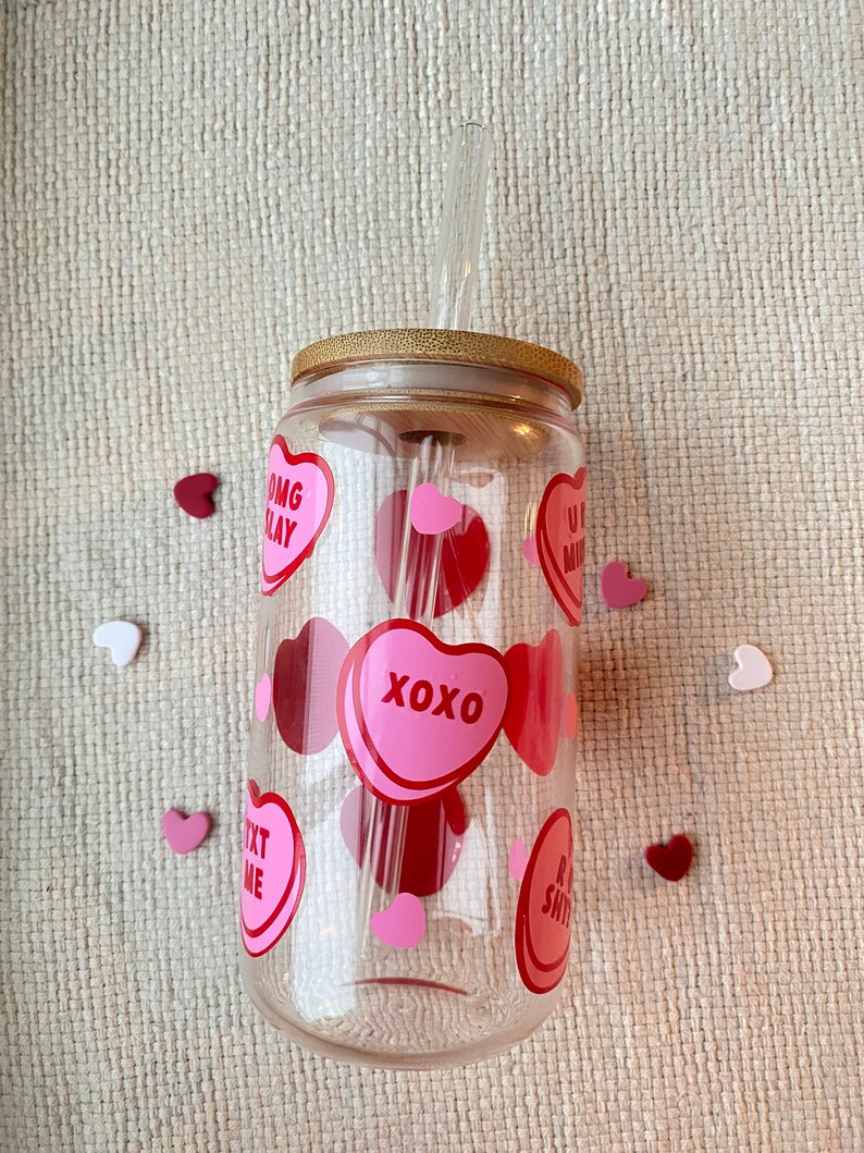 Valentine's Day Sweetheart Themed Vinyl Decorated 16oz Libbey/beer Can ...