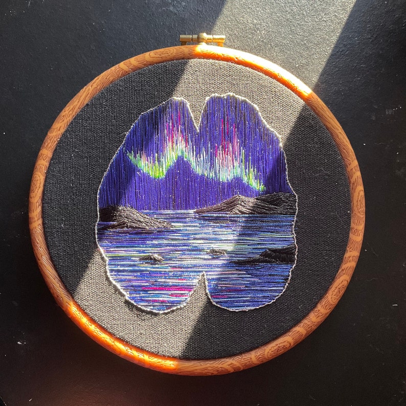 Northern Lights Thread Painting Embroidered Brain - Etsy
