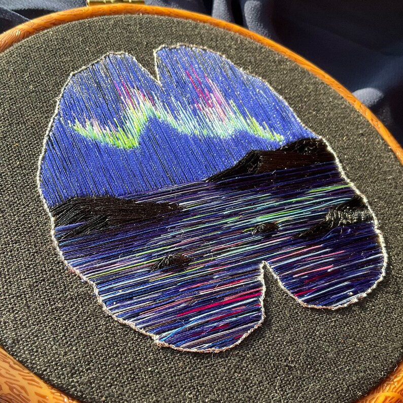 Northern Lights Thread Painting Embroidered Brain - Etsy