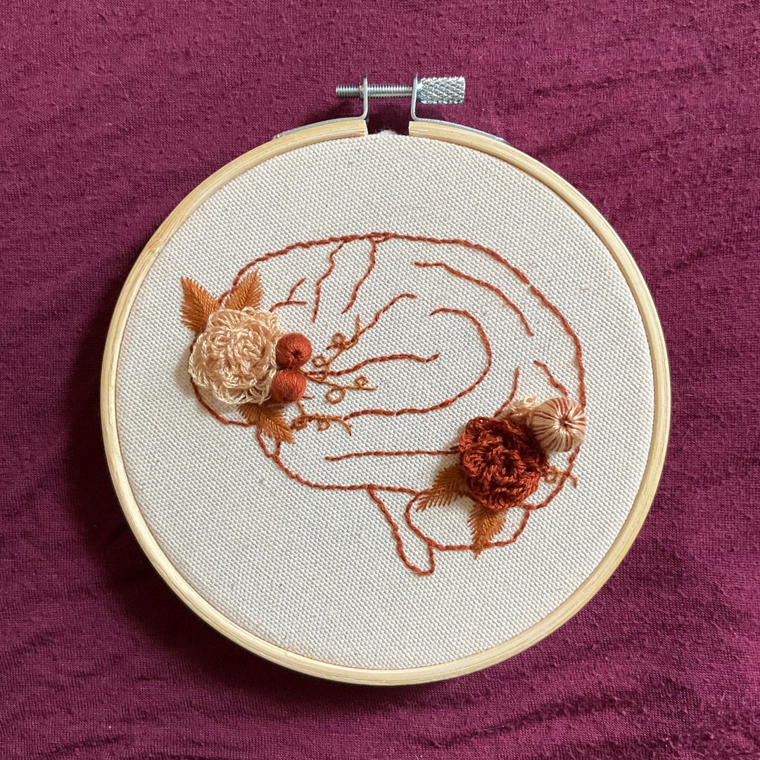 Neutral-tone Floral Brain Embroidery (with 3D Flowers and Beads) - Etsy