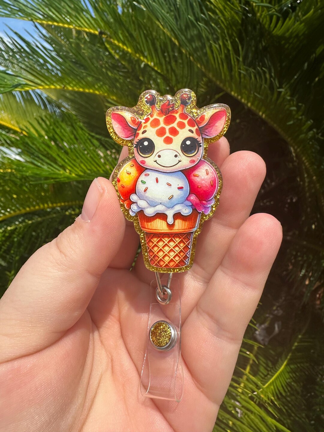 Giraffe Ice Cream Cone Retractable Badge Reel - Etsy