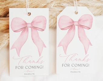 Pink Bow Favor Tags, Pink Bow 1st Birthday Favour Tags, Printable Pink ...