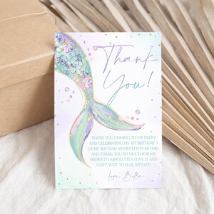 Mermaid Birthday Thank You Card, Mermaid Tail Birthday Thank You, Under ...