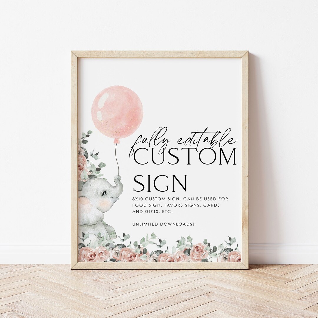 Elephant Pink Editable Sign, Custom 8x10 Sign, Elephant Girl Baby ...