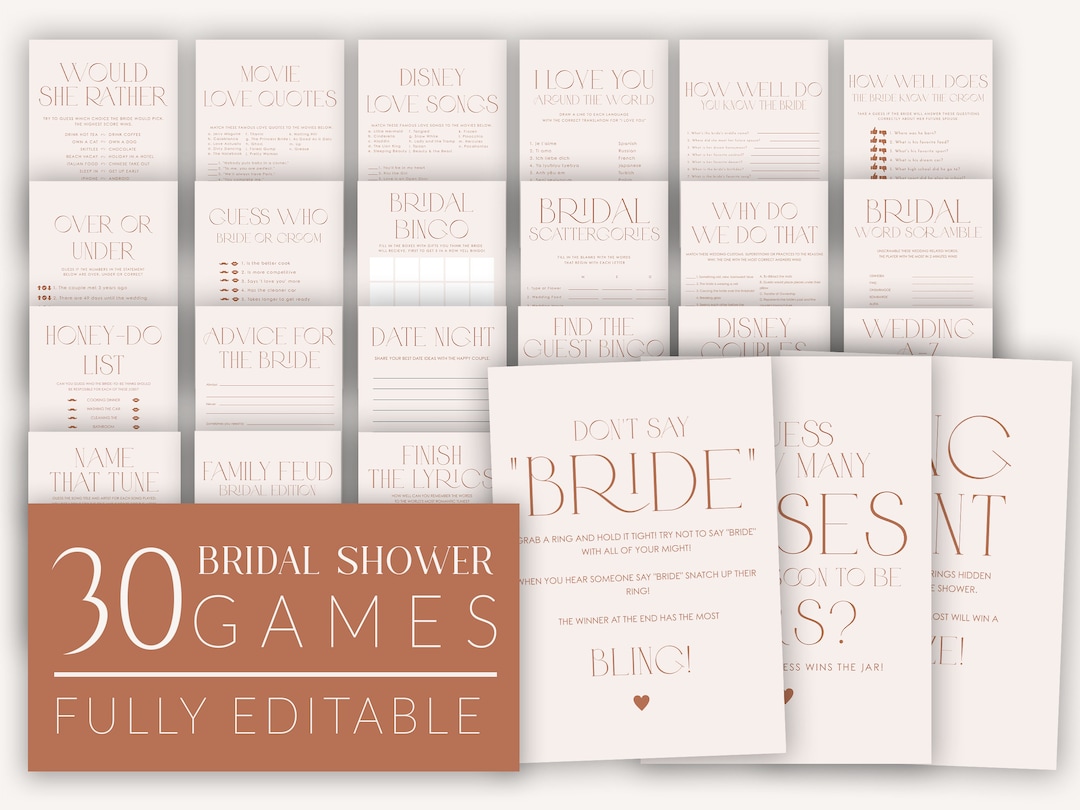 Boho Bridal Shower Games, Miniaml Bridal Shower Editable Games ...