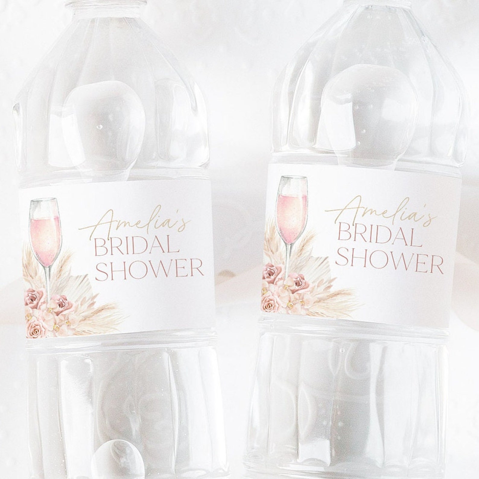 Pink Boho Water Bottle Label, Bridal Shower Water Label, Printable ...