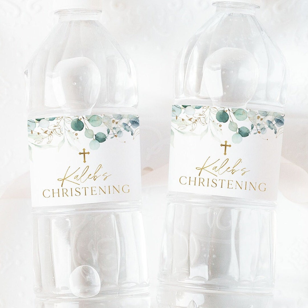 Greenery Baptism Water Bottle Label, Christening Water Label, Printable ...