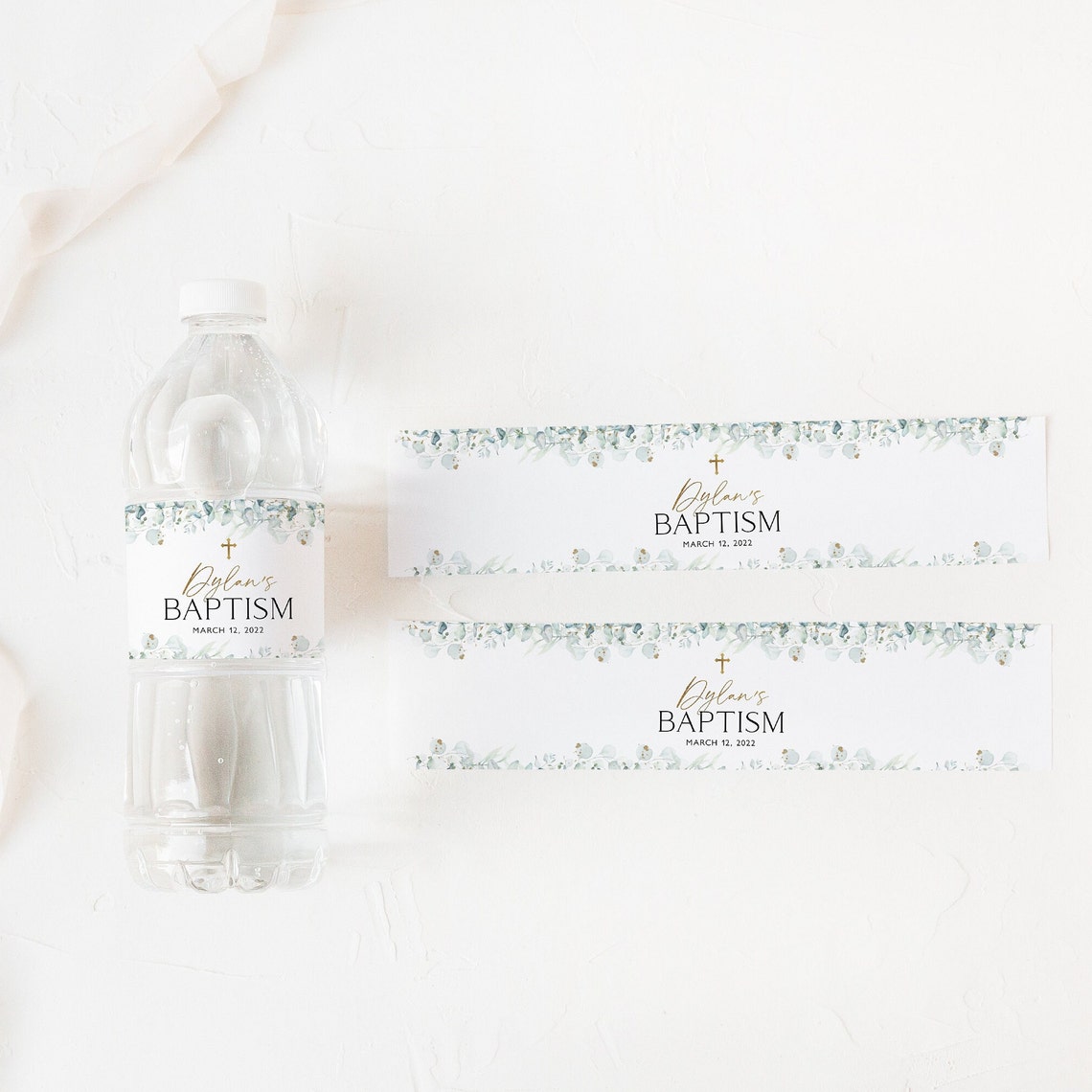 Greenery Baptism Water Bottle Label, Christening Water Label, Printable ...