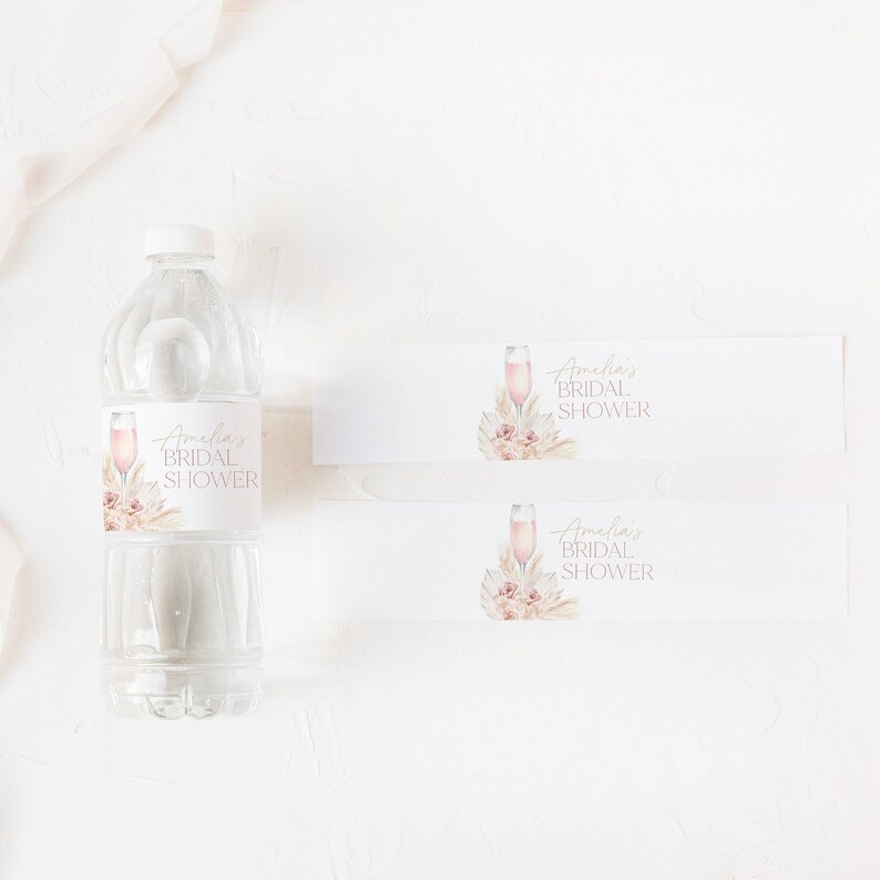 Pink Boho Water Bottle Label, Bridal Shower Water Label, Printable ...